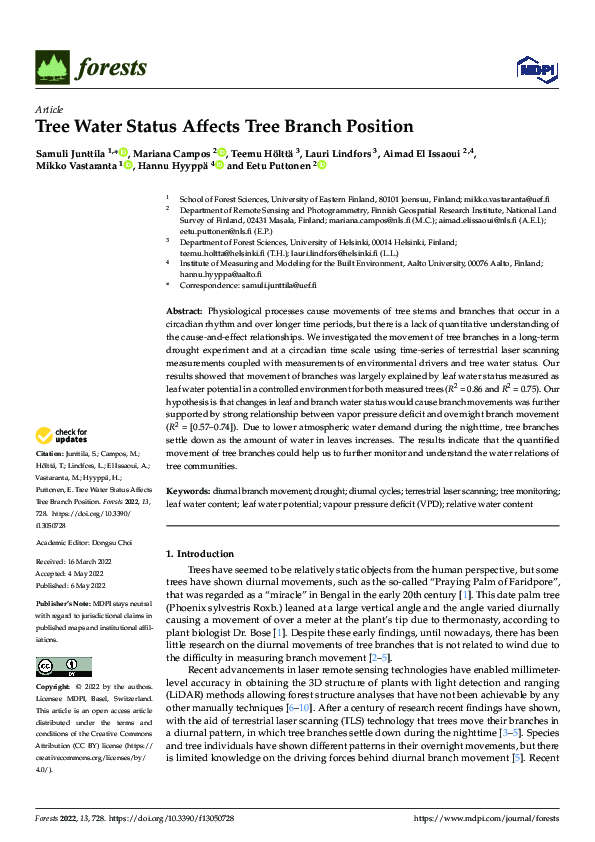 (PDF) Tree Water Status Affects Tree Branch Position