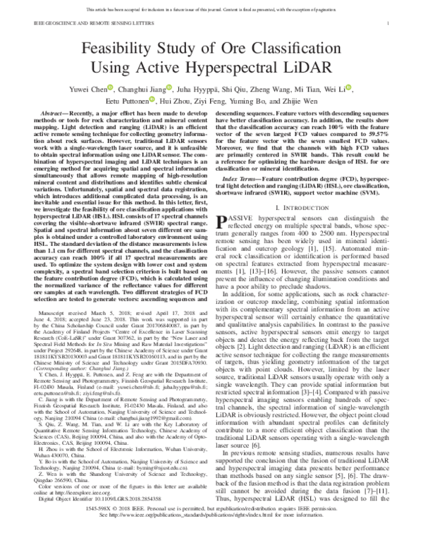 (PDF) Feasibility Study of Ore Classification Using Active Hyperspectral LiDAR
