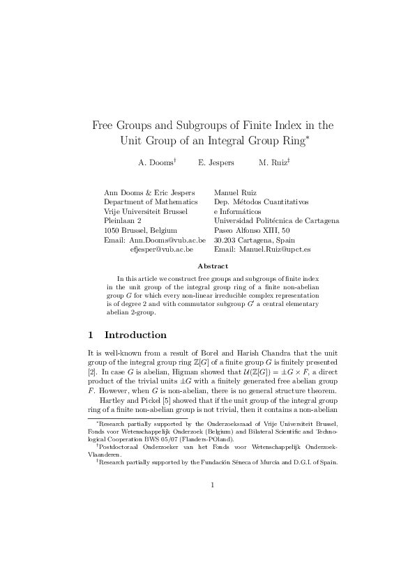 (PDF) Free Groups and Subgroups of Finite Index in the Unit Group of an ...