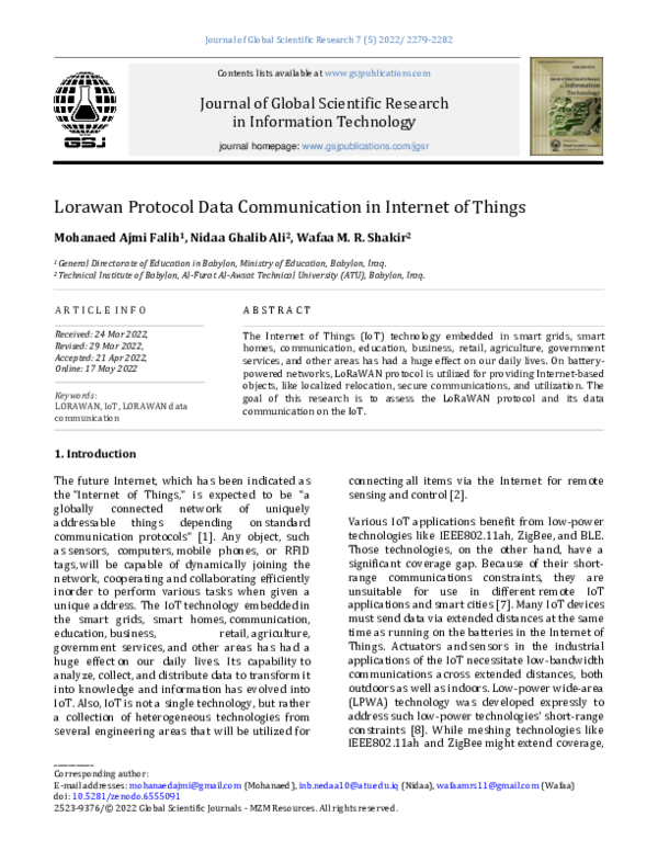 (PDF) Lorawan Protocol Data Communication in Internet of Things