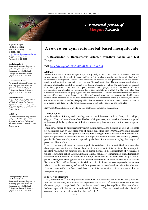 (PDF) A review on ayurvedic herbal based mosquitocide