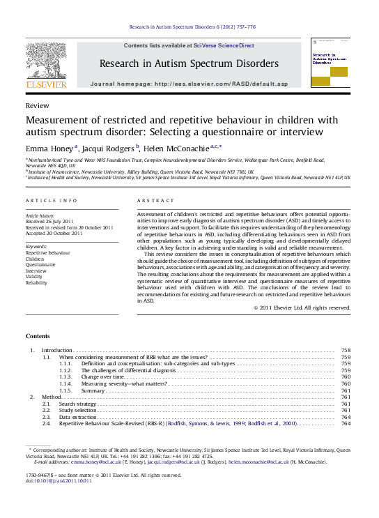 (PDF) Measurement of restricted and repetitive behaviour in children ...