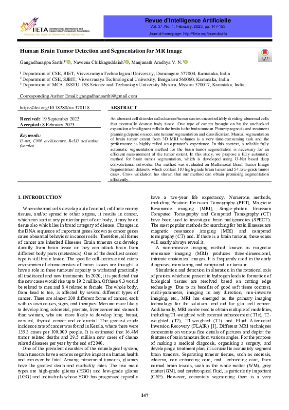 Pdf Human Brain Tumor Detection And Segmentation For Mr Image