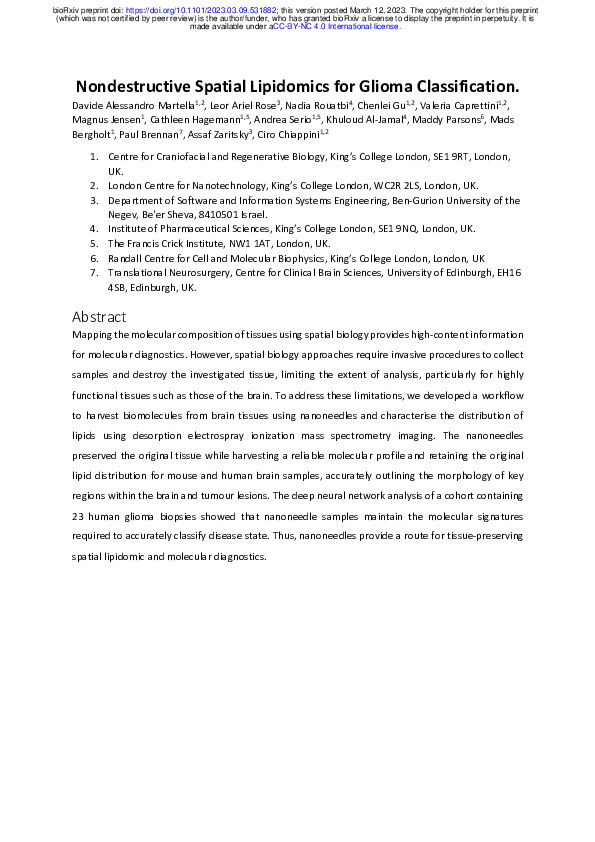 (PDF) Nondestructive Spatial Lipidomics for Glioma Classification ...