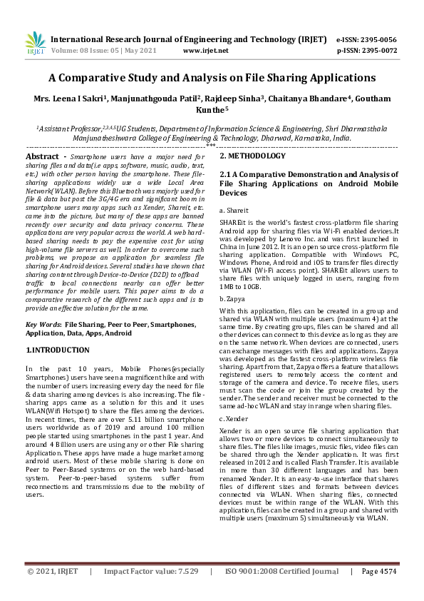 (PDF) A Comparative Study and Analysis on File Sharing Applications