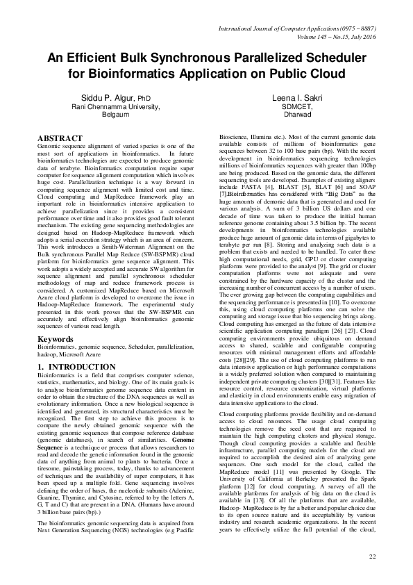 Pdf An Efficient Bulk Synchronous Parallelized Scheduler For Bioinformatics Application On