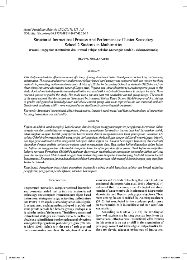 (PDF) Structured Instructional Process And Performance of Junior Secondary School 2 Students in ...