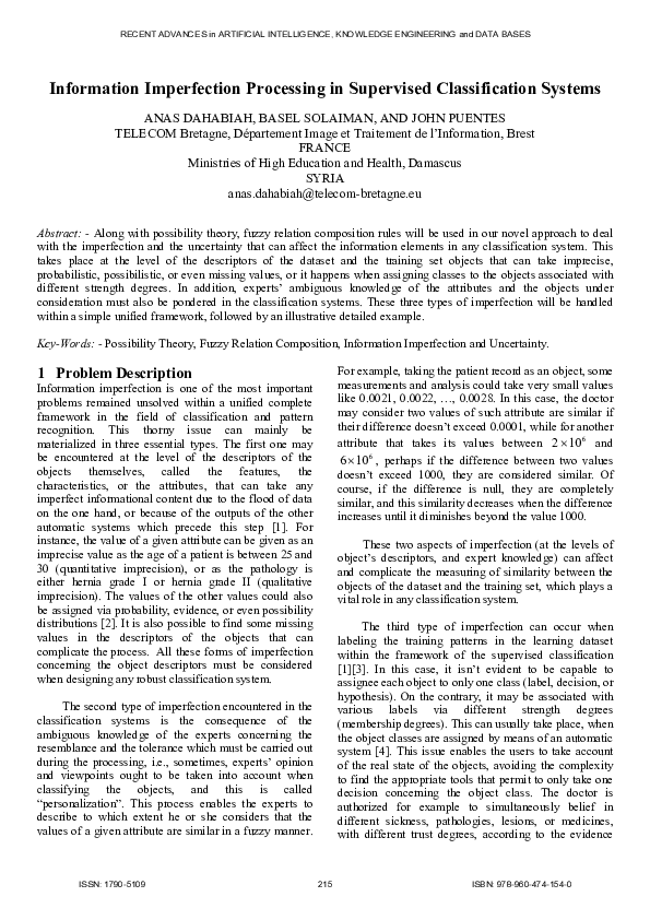 (PDF) Information imperfection processing in supervised classification systems