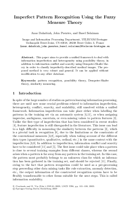 Pdf Imperfect Pattern Recognition Using The Fuzzy Measure Theory