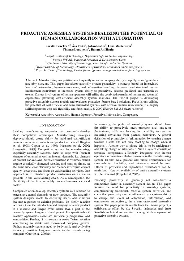 (PDF) Proactive Assembly Systems-Realizing the Potential of Human ...