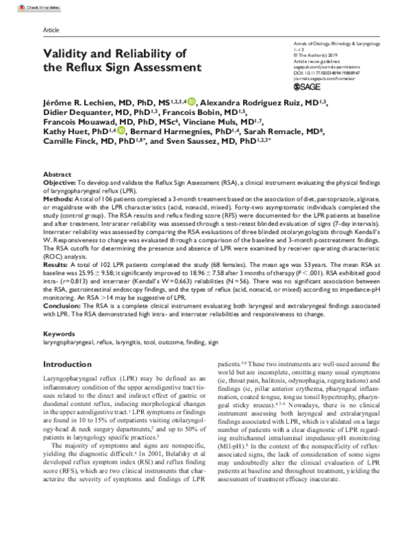 (PDF) Validity and Reliability of the Reflux Sign Assessment