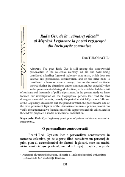 (PDF) Radu Gyr, de la „cântăreț oficial” al Mișcării Legionare la ...