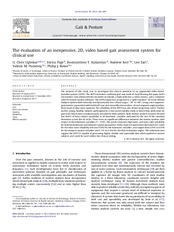 (PDF) The evaluation of an inexpensive, 2D, video based gait assessment system for clinical use ...