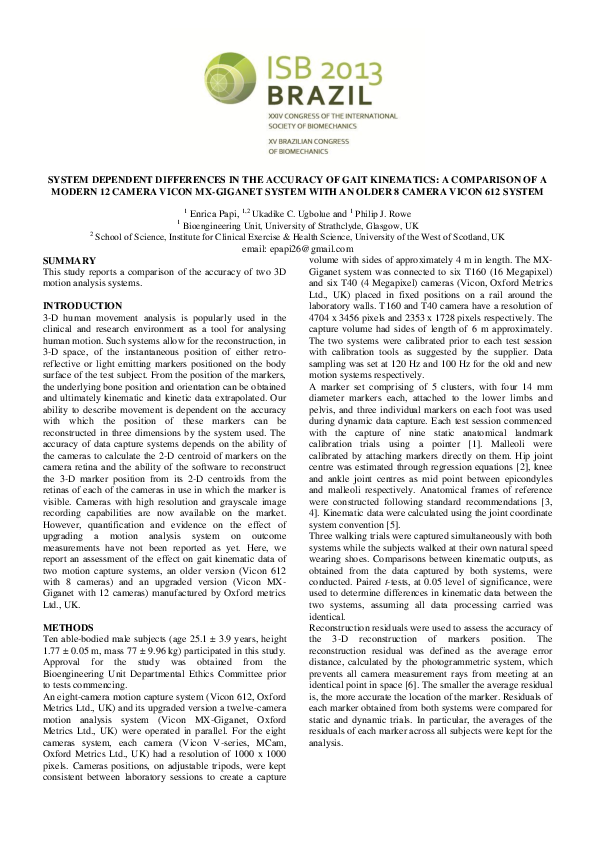 (PDF) System dependent differences in the accuracy of gait kinematics ...