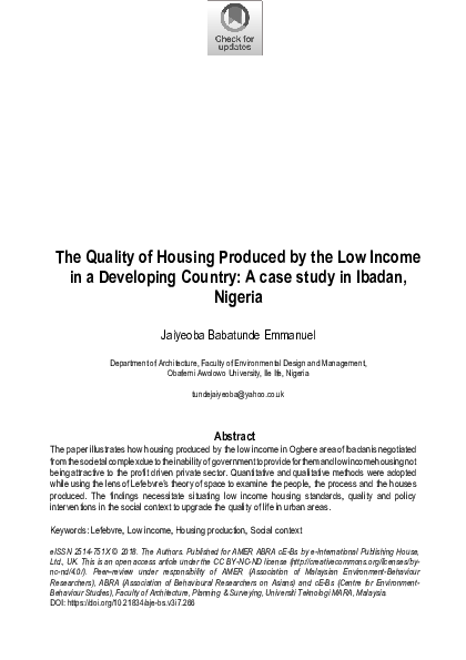 (PDF) The Quality of Housing Produced by the Low Income in a Developing ...