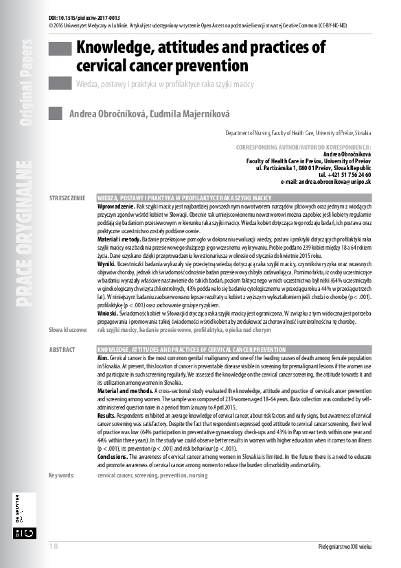 (PDF) Knowledge, attitudes and practices of cervical cancer prevention