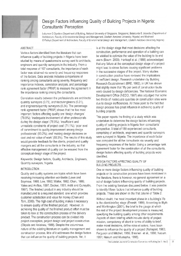 (PDF) Design Factors Influencing Quality of Building Projects in ...