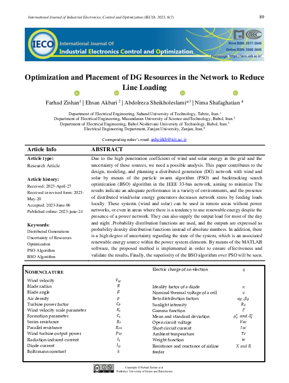 (PDF) Optimization and Placement of DG Resources in the Network to Reduce Line Loading