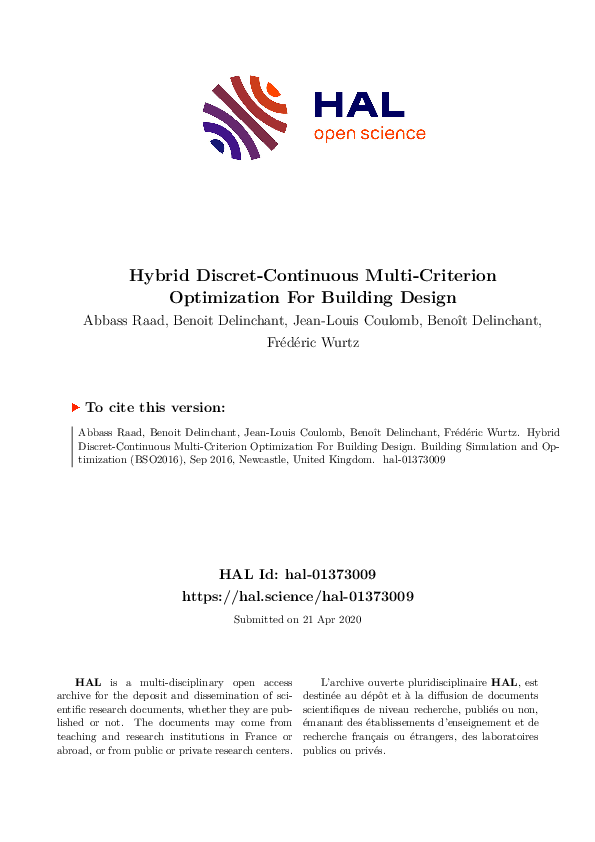 (PDF) Hybrid Discret-Continuous Multi-Criterion Optimization For Building Design | abbass raad ...