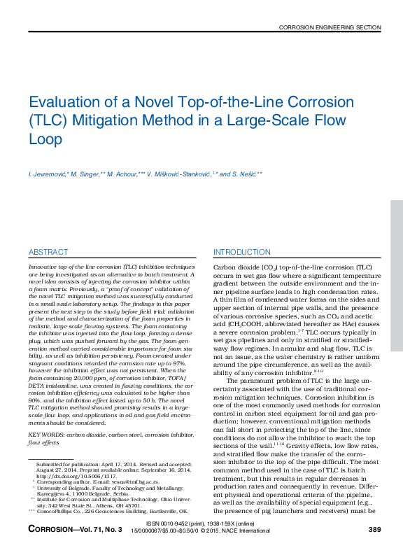 (PDF) Evaluation of a Novel Top-of-the-Line Corrosion (TLC) Mitigation ...