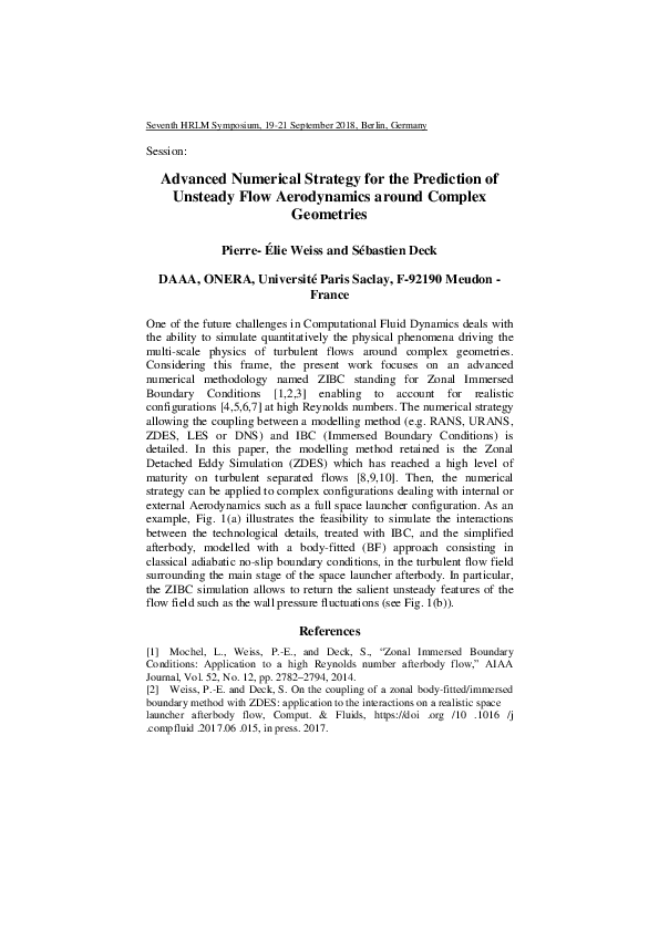 Pdf Advanced Numerical Strategy For The Prediction Of Unsteady Flow Aerodynamics Around