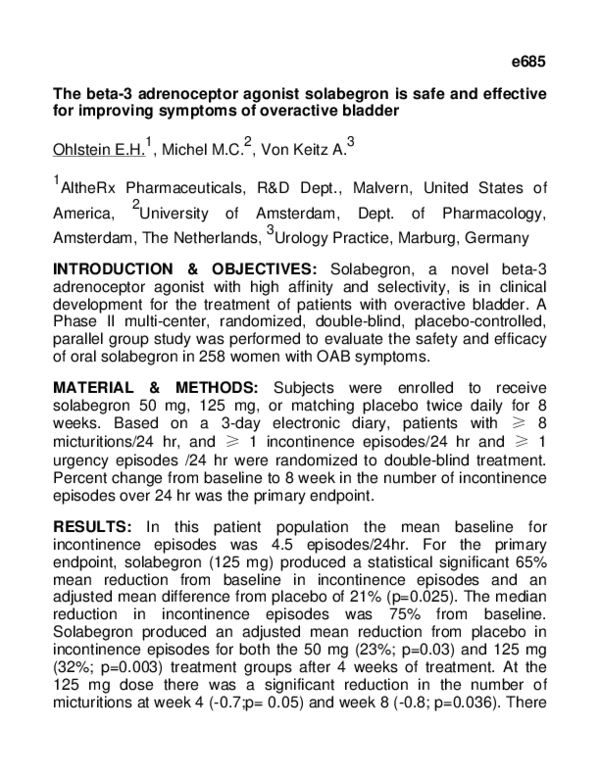 (PDF) 685 The beta-3 adrenoceptor agonist solabegron is safe and ...