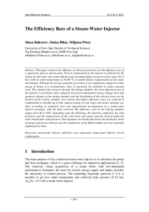 (PDF) The Efficiency Rate of a Steam-Water Injector