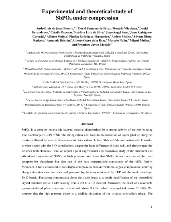 (PDF) Experimental and Theoretical Study of SbPO 4 under Compression ...