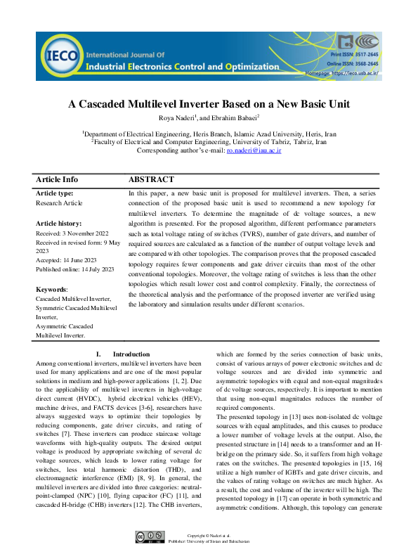 (PDF) A Cascaded Multilevel Inverter Based on a New Basic Unit | IECO IECO-journal - Academia.edu