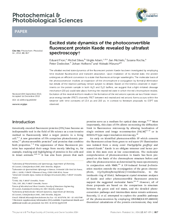 (PDF) Excited state dynamics of the photoconvertible fluorescent ...