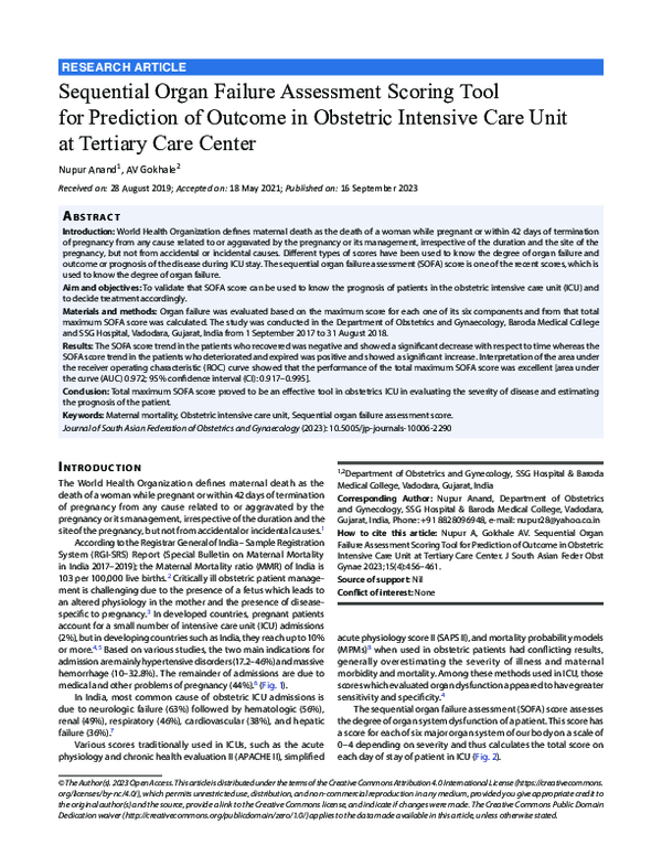 (PDF) Sequential Organ Failure Assessment Scoring Tool for Prediction ...