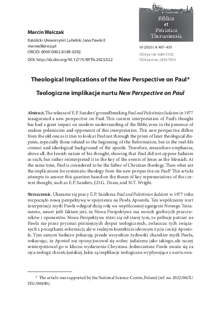 (PDF) Theological Implications of the New Perspective on Paul