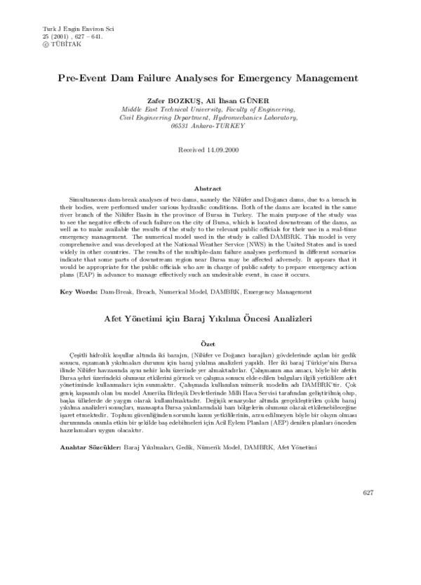 (PDF) Pre-Event Dam Failure Analyses for Emergency Management