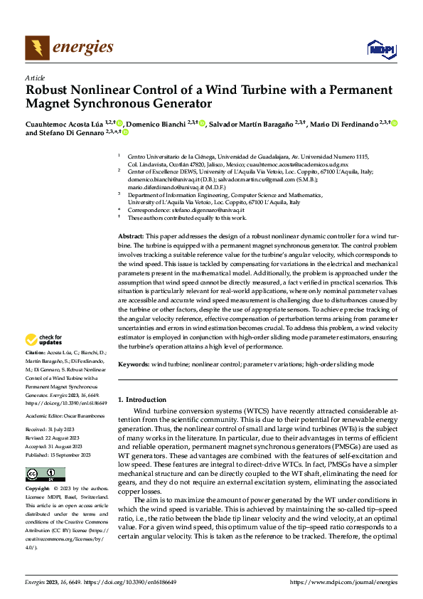 Pdf Robust Nonlinear Control Of A Wind Turbine With A Permanent Magnet Synchronous Generator