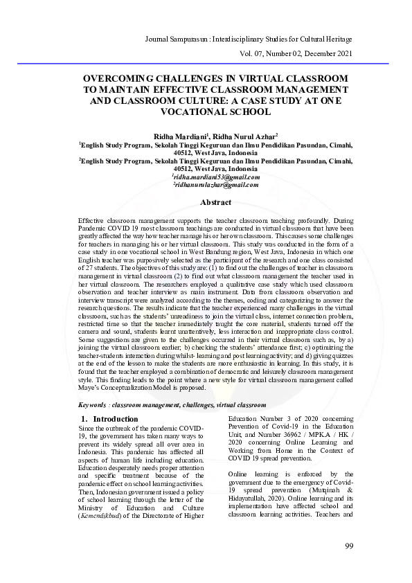 (PDF) Overcoming Challenges in Virtual Classroom to Maintain Effective ...