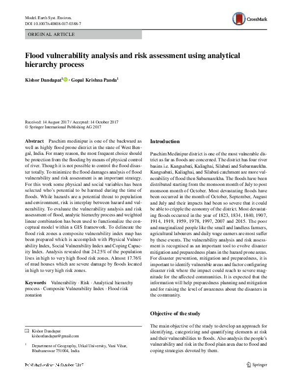 (PDF) Flood vulnerability analysis and risk assessment using analytical hierarchy process
