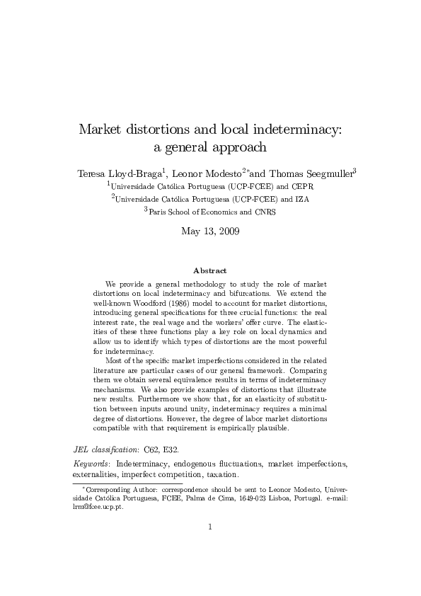 (PDF) Market Distortions and Local Indeterminacy: A General Approach ...