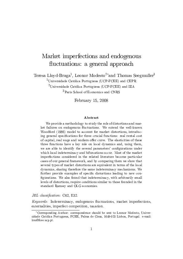 (PDF) Market imperfections and endogenous fluctuations: a general approach