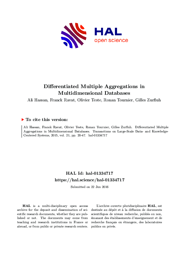 (PDF) Differentiated Multiple Aggregations in Multidimensional Databases