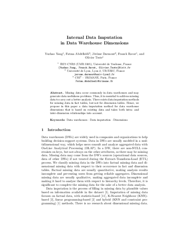 (PDF) Internal Data Imputation in Data Warehouse Dimensions