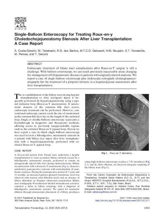 (PDF) Single-Balloon Enteroscopy for Treating Roux-en-y ...