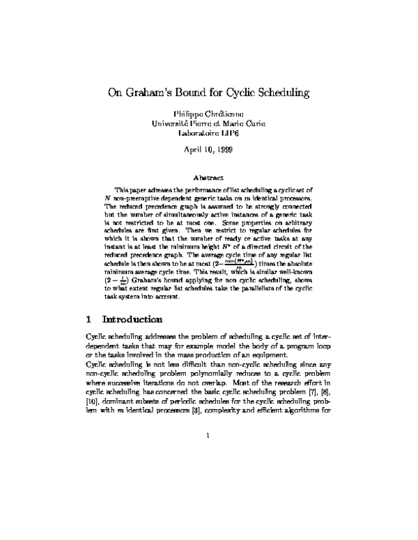 (PDF) On Graham's bound for cyclic scheduling | Philippe Chrétienne - Academia.edu