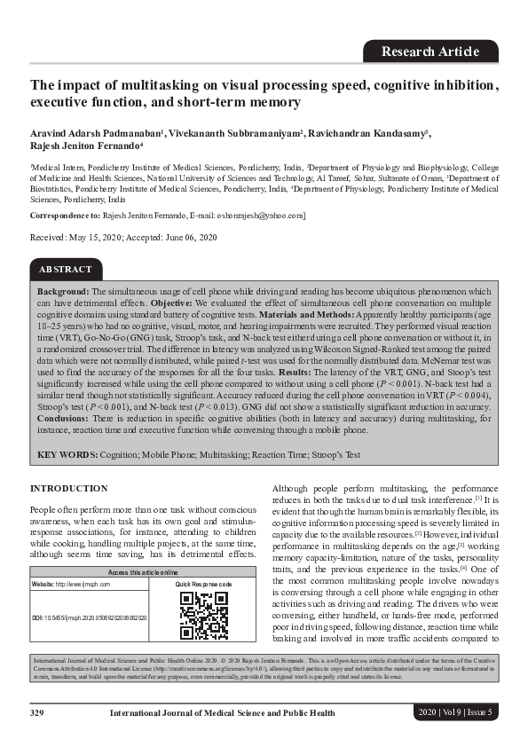 (PDF) Effects of Multitasking on Cognitive Functions