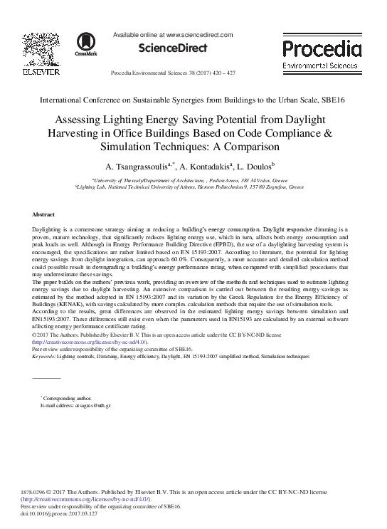 (PDF) Assessing Lighting Energy Saving Potential from Daylight ...