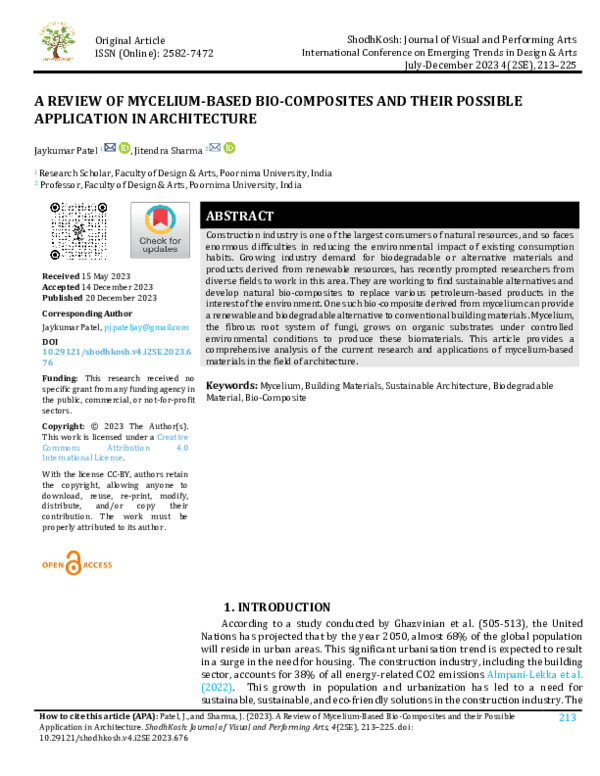 (PDF) A REVIEW OF MYCELIUM-BASED BIO-COMPOSITES AND THEIR POSSIBLE ...