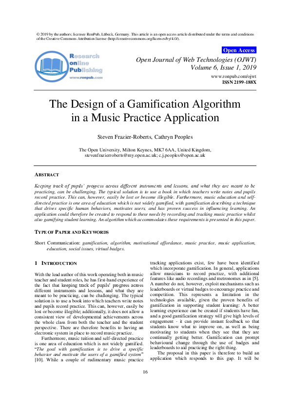 (PDF) The Design of a Gamification Algorithm in a Music Practice Application