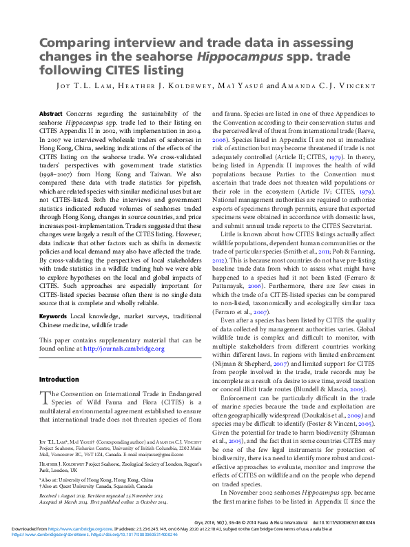 (PDF) Comparing interview and trade data in assessing changes in the ...