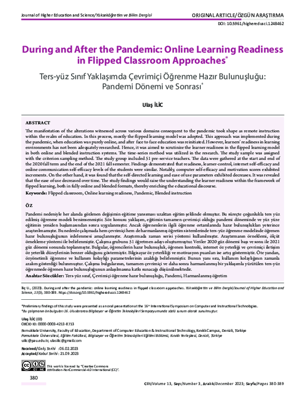 (PDF) During and After the Pandemic: Online Learning Readiness in Flipped Classroom Approaches