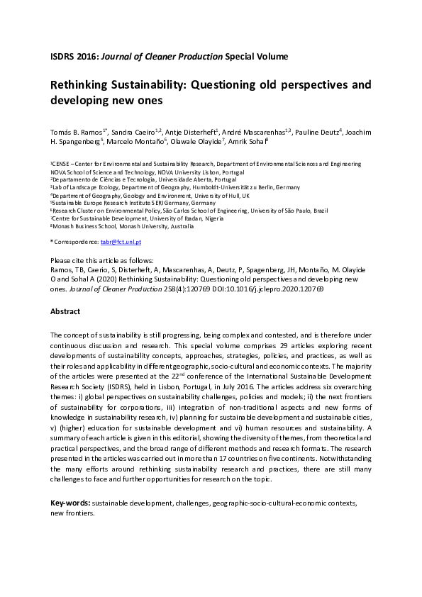 (PDF) Rethinking sustainability: Questioning old perspectives and ...