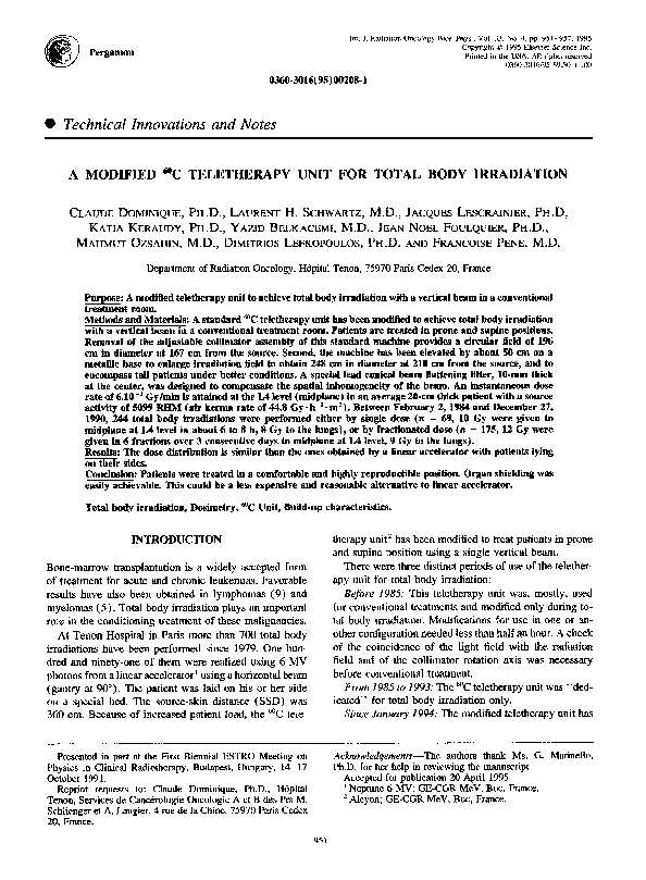 (PDF) A modified 60C teletherapy unit for total body irradiation